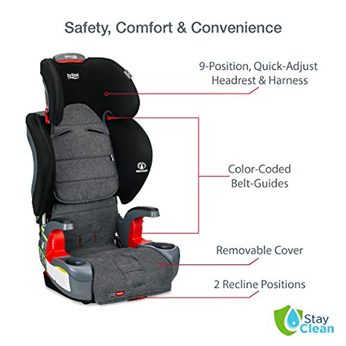 Britax Grow with You ClickTight Harness-2-Booster Car Seat, StayClean Grey - Stain, Moisture & Odor Resistant Fabric