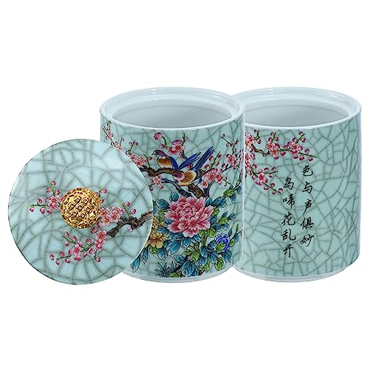 Bicuzat Enamel Ceramic Tea Caddy Tea Canister Tea Storage Container Tins Jar with Airtight Lid Moisture-proof Tank for Tea, Coffee, Herb, Sugar, Spice, Nuts