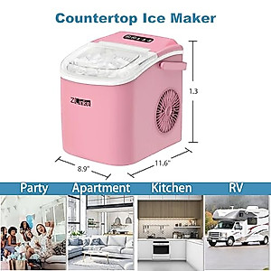 Countertop Ice Maker Machine, 6 Mins 9 Bullet Ice, 26.5lbs/24Hrs, Portable Ice Maker Machine with Self-Cleaning, Ice Scoop, and Basket (Pink)