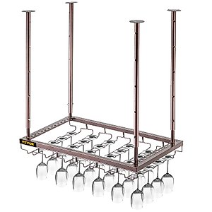 VEVOR Ceiling Wine Glass Rack, 23.6 x 13.8 inch Hanging Wine Glass Rack, 18.9-35.8 inch Height Adjustable Hanging Wine Rack Cabinet, Coppery Wall-Mounted Wine Glass Rack Perfect for Bar Cafe Kitchen