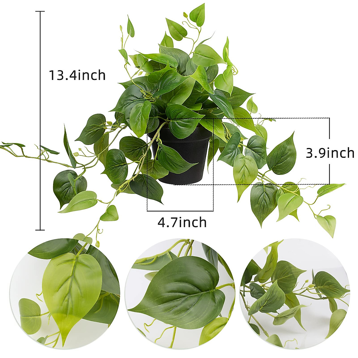 LOYWREE Artificial Plants in Pots, Faux Pothos Indoor Green Realistic Fake Plant for Home Office Garden Decoration - Black Pot