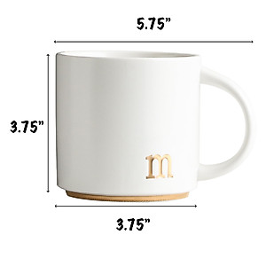 COLLECTIVE HOME - Monogram Ceramic Mugs, 15 oz Golden Initial Coffee Cups, Elegant Alphabet Tea Mugs, Elegant Personalized Mug with Gift Box, Luxurious Cups for Office and Home (m)