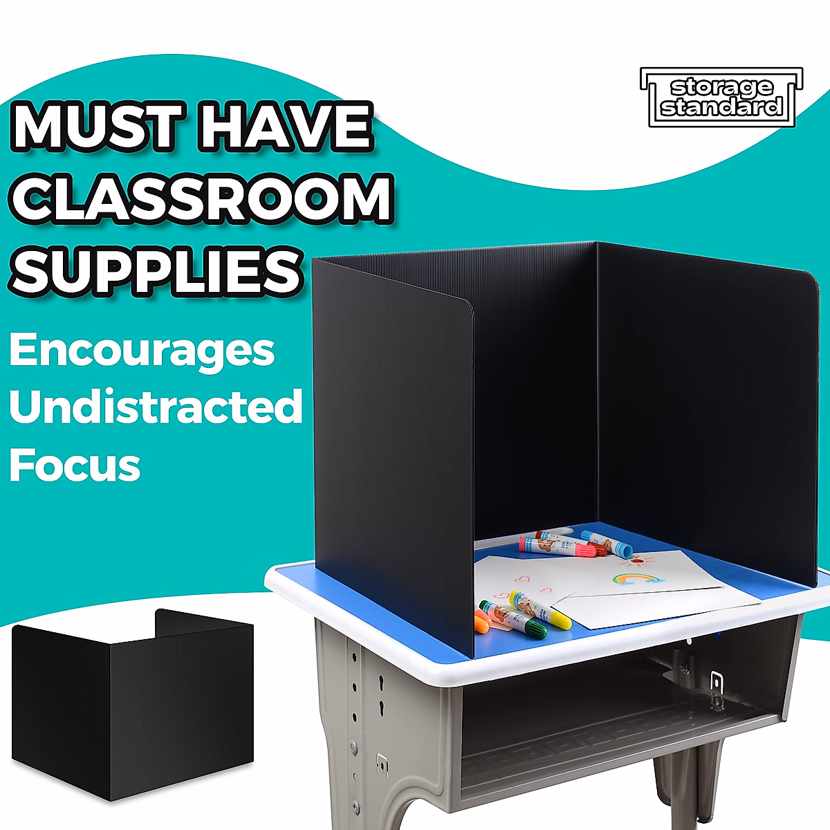 22-Pack Desk Dividers for Students - Durable & Waterproof Plastic Study Carrel Divider, Classroom Folders Teacher Supplies, Easy-to-Clean Plastic Privacy Shield Folder Boards for Student Desks, Black