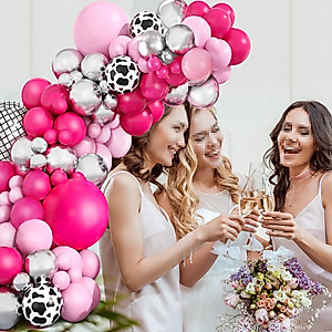 Hot Pink Silver Balloon Arch Garland Kit, Pink Metallic Silver Balloons with Silver Disco Ball Foil Balloon for Girls Women Birthday Party Valentine's Day Bridal Shower Wedding Mother's Day