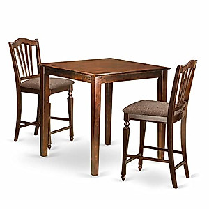 East West Furniture VNCH3-MAH-C Vernon 3 Piece Kitchen Counter Height Dining Set Contains a Square Pub Table and 2 Linen Fabric Upholstered Chairs, 36x36 Inch, Mahogany