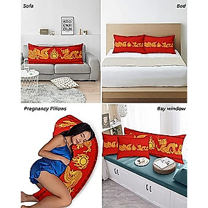 Edwiinsa Oriental Dragon Pillow Covers King Standard Set of 2 Bed Pillow, Plush Soft Comfort for Hair/Skin Cooling Pillowcases with Envelop Closure 20x36 Inches Traditional Chinese Happy New Year Red