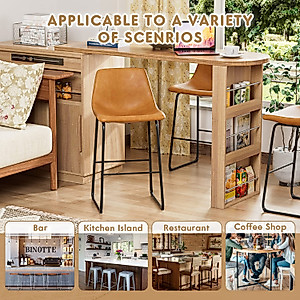 Shahoo 29 inch Industrial Bar Stools Set of 2, Faux Leather Dining Chairs with Metal Legs and Footrest, Counter Height Barstools with Back for High Table Kitchen Island, Light Brown