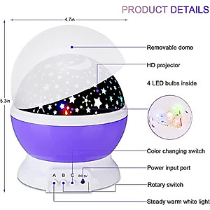 Baby Night Lights Christmas, Moon Star Projector - 4 LED Bulbs 8 Light Color Changing with USB Cable 360 Degree Rotation, Romantic Night Lighting Lamp for Birthday Nursery Women Children Kids Baby