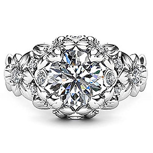 1 4/5 CT Round Shape White Cubic Zirconia Floral Wedding Engagement Ring in 14K White Gold Plated 925 Sterling Silver (1.80 Cttw) Ring Size - 4.5
