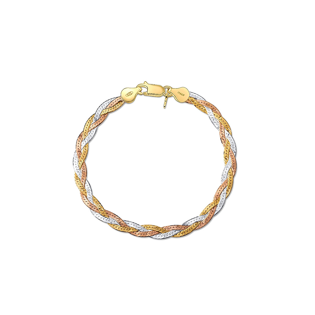 Amberta Women's 925 Sterling Silver Braided Herringbone Chain Bracelet (Length 7.5 inch): Multicoloured