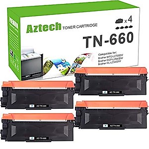 Aztech Compatible TN660 Toner Cartridge Replacement for Brother TN660 TN 660 630 TN-660 TN630 TN-630 HL-L2340DW HL-L2300D MFC-L2707DW DCP-L2540DW DCP-L2520DW HL-L2320D Printer (Black, 4-Pack)