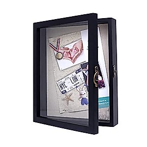 UMICAL 11x14 Shadow Box Display Case Black Shadow Box Frame with Linen Back and HD Plexiglass Window Door Wood Memory Box for Keepsakes