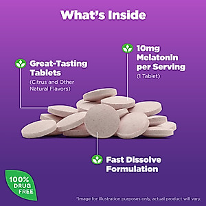 Natrol Fast Dissolve Melatonin 10 mg, Dietary Supplement for Restful Sleep, Fast-Dissolve Tablets for Adults, 60 Citrus-Flavored Melatonin Tablets, 60 Day Supply