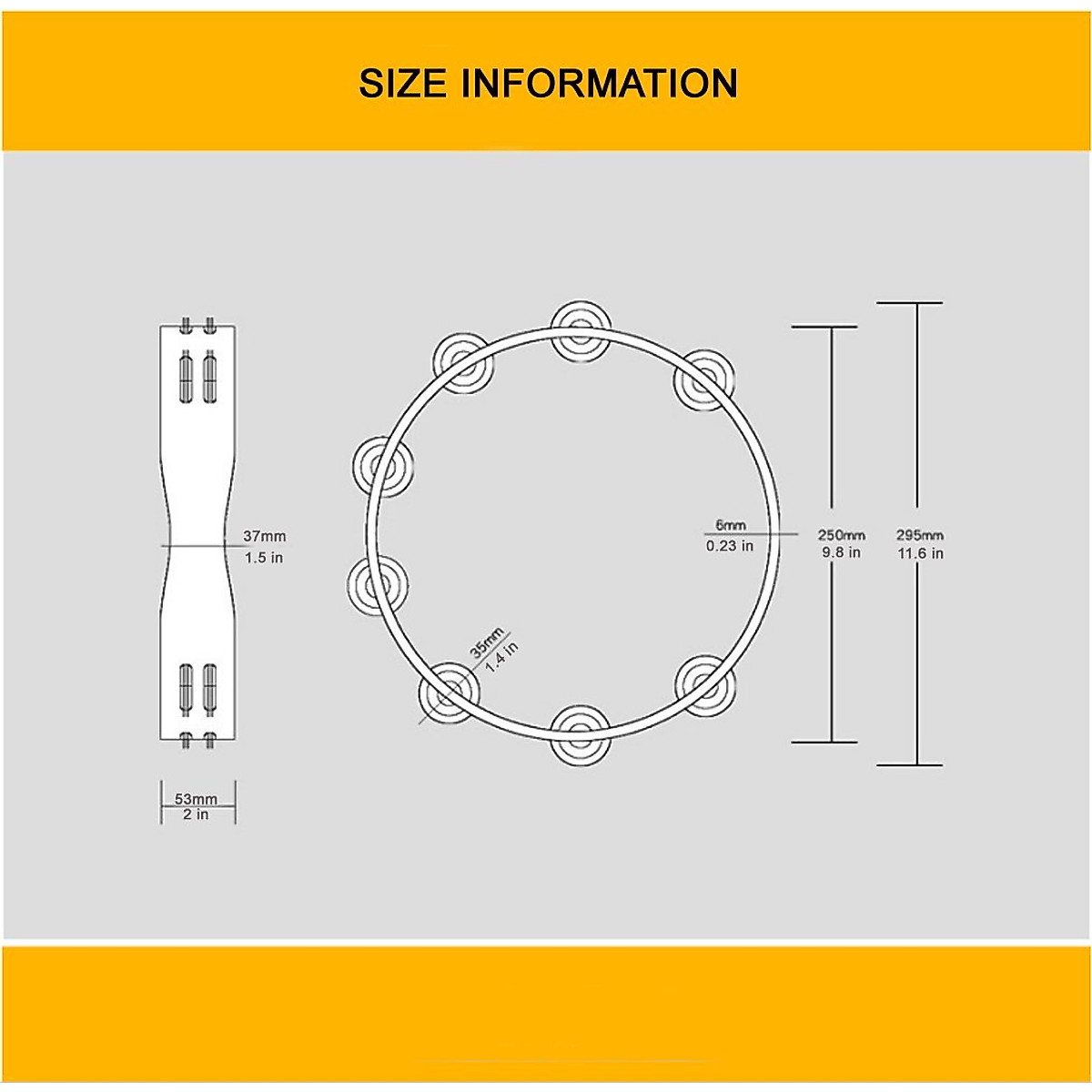 Lightweiht Thicken Wood Handheld Tambourine - Double Row 8 Pairs Jingles, Hand Tambourine Hand Tambourine (25cm(9.8 in))