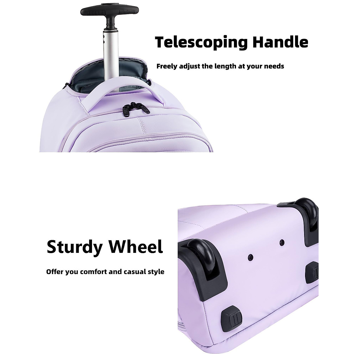 MATEIN Rolling Backpack for Women, 17 Inch Travel Laptop Backpacks with Wheels, Waterproof Large Roller Carry On Luggage Wheeled Backpack, Trolley Overnight Suitcase Business Computer Bag, Purple