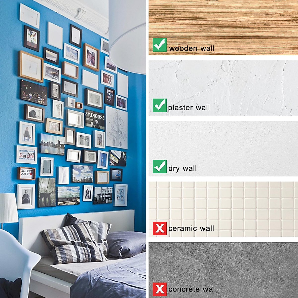 170Pcs Picture Hangers, Eivikin Picture Hanging Kit Holds 10-50lbs, Picture Hooks with Nails, On Dry Wall, Wooden Wall