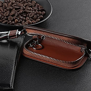 Payutou Leather Car Key Case Holder Leather Car Key Keychain Holder Metal Hook and Keyring Zipper Auto Car Key Chain (Brown)
