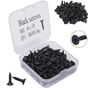 #6 X 5/8" Wood Screws 100pcs Black Flat Phillips Screws Self Tapping Wood Screws Carbon Steel Assorted Drywall Screws for Wood, Cabinet, Furniture