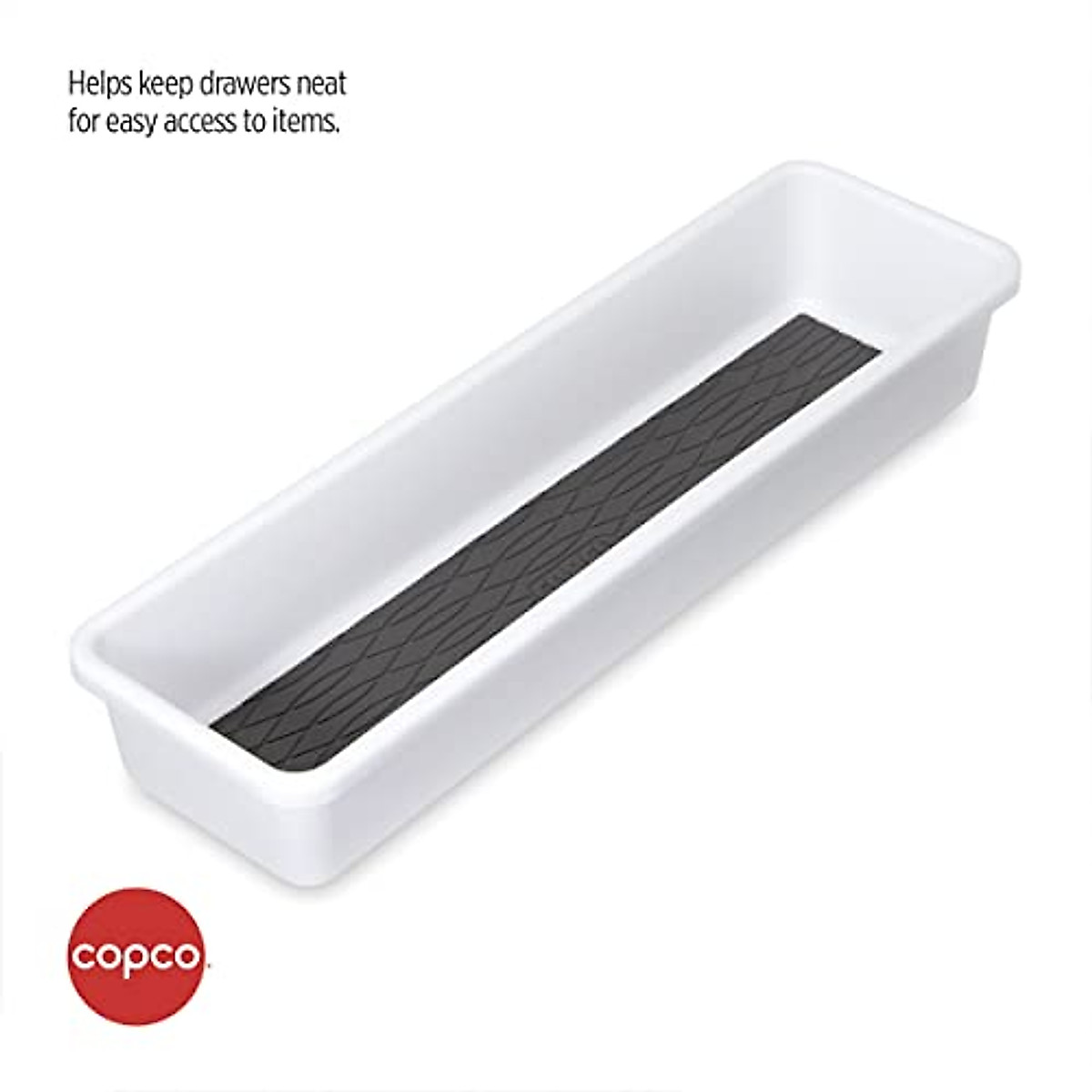 Copco Basics Drawer Organizer, 12.81 x 3.81 x 2.1-Inches, White/Charcoal Gray