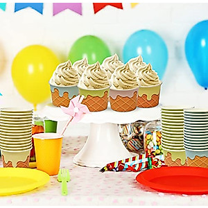 Gift Boutique 60 Ice Cream Cone Treat Snack Cups 10 Oz. Disposable Paper Cup Dessert Ice Cream Bowls Pink Blue Yellow Green Frozen Treats Cupcakes Birthday Party Favor Supplies Decorations