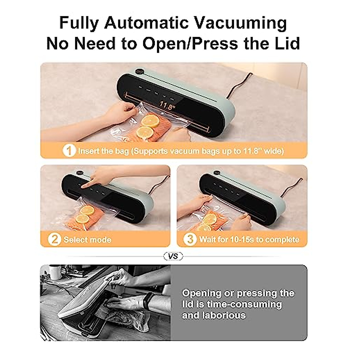 CROWNFUL Automatic Vacuum Sealer Machine, Dry & Moist Food Sealer with Built-in External Suction Tube & Cutter, Removable Drip Tray, 5 in 1 LED Touch Screen Air Sealer Machine with Vacuum Seal Bags/Roll (ETL Certified)