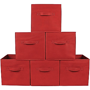 Greenco Foldable Storage Cubes Non-woven Fabric -6 Pack-(Red)