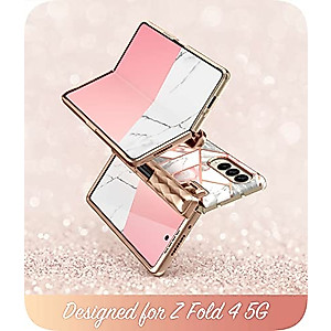 i-Blason Cosmo Series for Samsung Galaxy Z Fold 4 Case with Pen Holder (2022), Stylish Protective Bumper Fold 4 Case with Built-in Screen Protector (Marble)