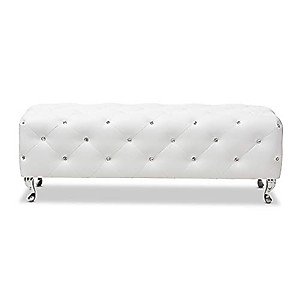 Baxton Studio Stella Crystal Tufted Modern Bench, White, 54(L)X19(W)X19.5(H)