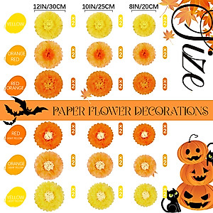 Hotop 36 Pieces Yellow Orange Tissue Paper Flowers Fall Tissue Pom Poms Blooms for Thanksgiving Fall Autumn Birthday Party Bakcdrop Bridal Shower Decorations, 8, 10, 12 Inch