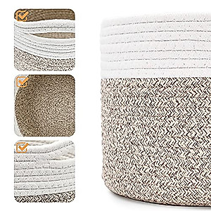 Small Rope Basket small Round Woven Basket With Handle 9.5x9.5x7.1 in Cute Cotton Basket Nursery Shelf Small Storage Basket Stitching Brown Beige Mixed Design Style 8.2L