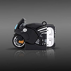 Motorcycle Vehicle Silicone Case Compatible with Airpods2 and Airpod1 Headphones Cover with Keychian for Mens Boys TeenagersBlack(Glow in Dark