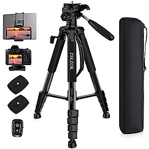 ZIKZOK 75 Inch Camera Tripod, Lightweight Travel Aluminum Cell Phone Video Tripod for DSLR/SLR/DV/GoPro/iPhone with Bag (Weight 2.8Lbs/Load 11Lbs)