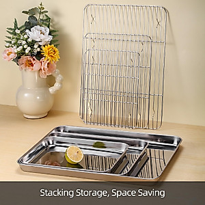 Amrules Baking Sheet with Cooling Rack Set, 3 Premium Stainless Steel Cookie Sheets and 3 Wire Racks, Kitchen Nonstick Baking Pans Set, Includes 3 Different Sizes, Heavy Duty Non Toxic, Easy to Clean