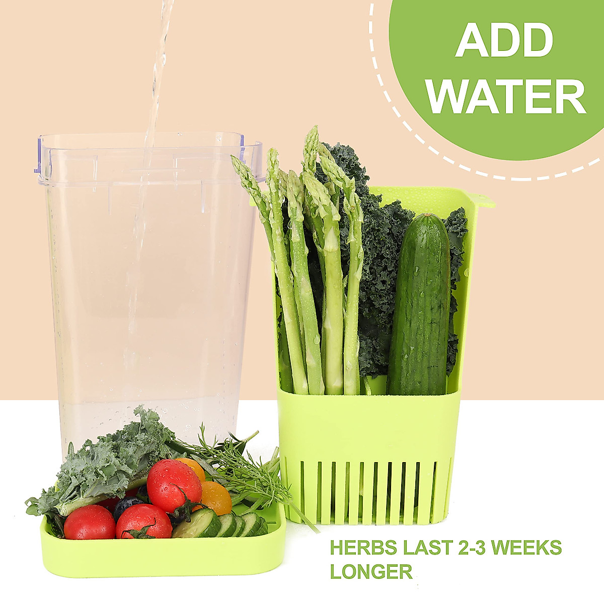 LUVCOSY Fresh Herb Keeper for Refrigerator, Clear BPA-Free Herb Saver, Storage Container for Cilantro, Parsley, Thyme, Mint & Asparagus, Preserver Keeps Fresh Herbs for 3 Times Longer, Green & Orange