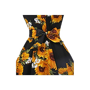 Topdress Women's Vintage Polka Audrey Dress 1950s Halter Retro Cocktail Dress Black Sunflower M