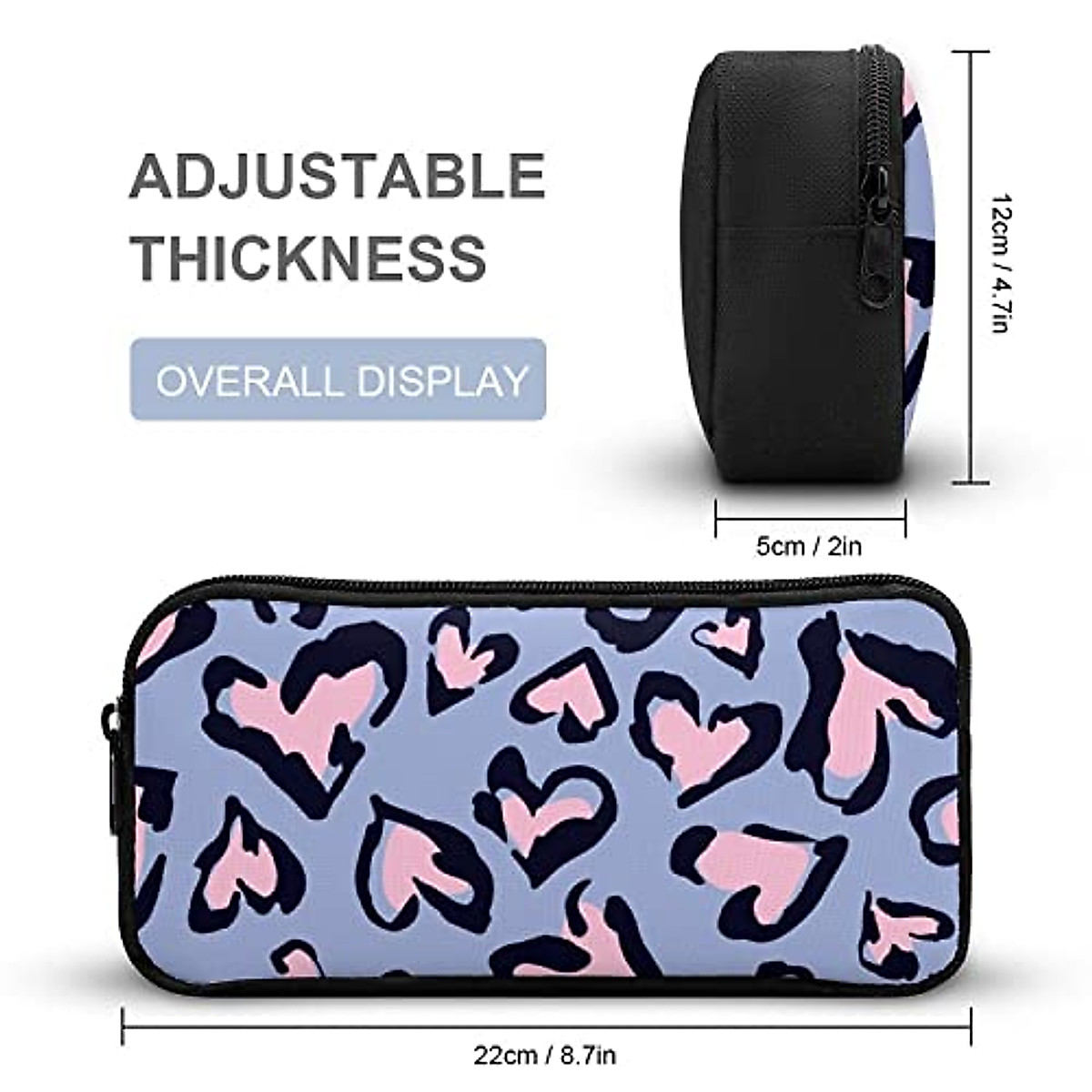 Heart Leopard Pattern Teen Adult Pencil Case Large Capacity Pen Pencil Bag Durable Storage Pouch