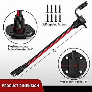 Nilight - 10040W 2 Pack 12AWG SAE Power Socket Sidewall Port SAE Quick Connect Solar Panel Flush Mount Connector Plug 2Pin SAE Cable with 8 Screws for Solar Generator Battery Charger
