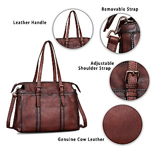 IVTG Genuine Leather Handbag for Women Vintage Handmade Top Handle Bag Crossbody Satchel (Coffee)