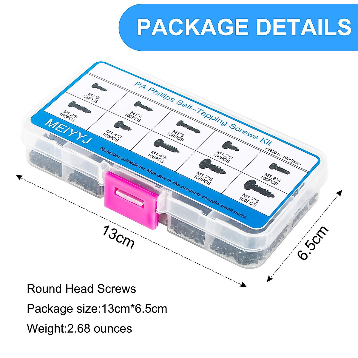 MEIYYJ 10 Kinds Small Multi-Purpose M1 M1.2 M1.4 M1.7 Phillips Head Micro Screws Self-Tapping Electronic Screws Assortment Kit Pack of 1000