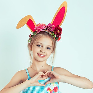 Klever Kits 6 Packs Easter Bunny Headbands Craft Kits Easter Rabbit Bunny Ears Flower Crown Headbands for Kids, Make Your Own Headband for Girls Easter Arts & Crafts Party Supplies, Easter Decorations