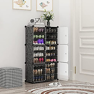 Anenz Shoe Rack Storage Organizer Shelf shoes Cabinet 36 Pair shoe Racks for Closet Shoe Shelves Closet Entryway ,Black Free Standing Show Shelf With Doors for Entryway,Hallway Bedroom