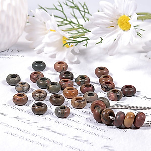 TUMBEELLUWA 40pcs Crystal Stone Large Hole Beads for Jewelry Making Macrame Beads for Hair Braids(14mmx8mm), Tiger's Eye Stone + Rose Quartz + Picasso Jasper + Yellow Jade