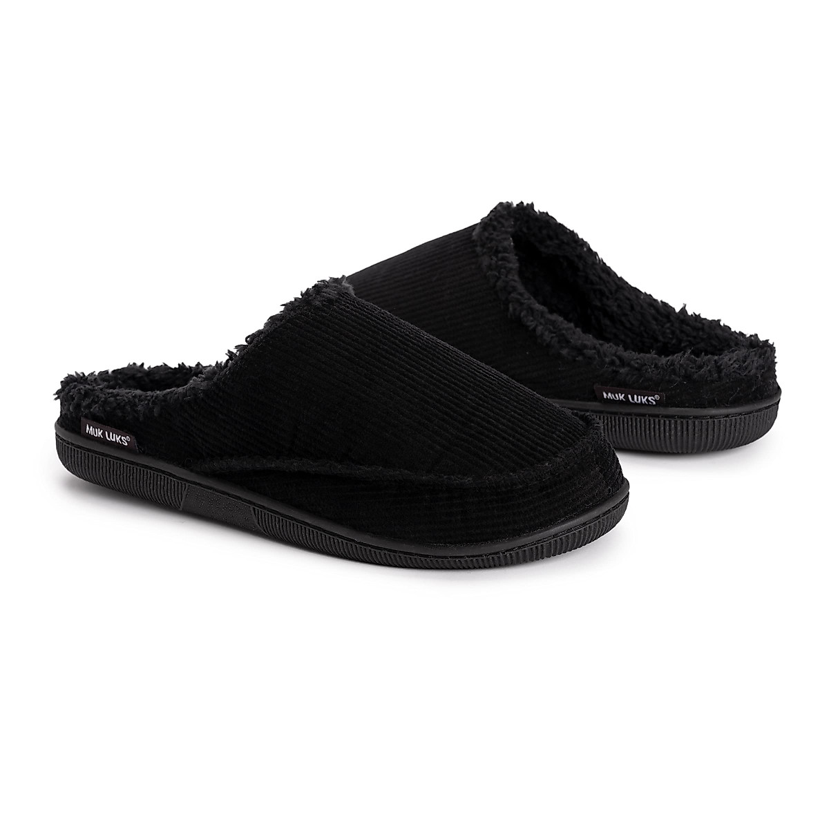 MUK LUKS Men's Corduroy Clogs Slipper, Black, 12