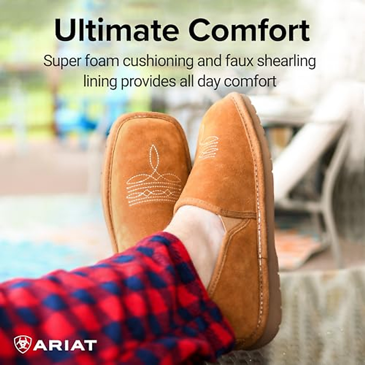 ARIAT Men's Square Toe Indoor & Outdoor Rubber Bottom Lasso Suede Slippers, Chestnut, 13