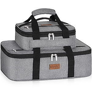Lifewit Duo Insulated Casserole Carrier for Hot or Cold Food, Lasagna Holder 2 Compartments, Thermal Lunch Tote for Potluck Parties Cookouts, Fits 9"x13" Casserole Dish, Gray