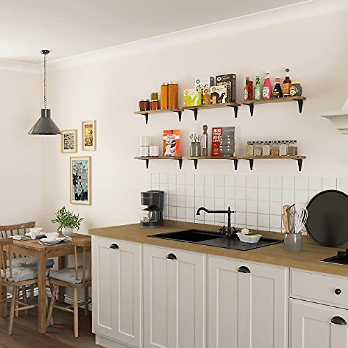 You Have Space Flota 17"x 4.5" Book Shelves, Floating Shelves for Living Room Decor, Bathroom Storage, Kitchen, Kids Room Natural Burned Set of 6