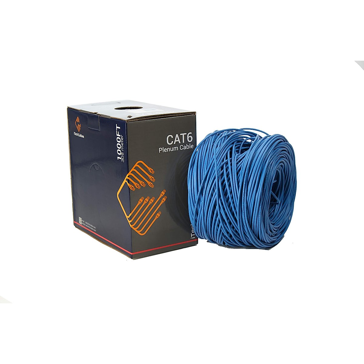 iTechCables, CAT6 Plenum Bulk Ethernet Cable 1000ft (CMP Rated) | Network Analyzer Test Passed | 23AWG 4Pair Solid, 550-MHz | Unshielded Twisted Pair (UTP) | Up to 10 Gigabit, Blue
