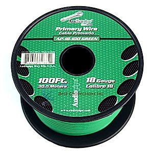 Audiopipe Best Connections Copper Clad Stranded Car Audio Primary Remote Wire (18 Gauge 100', Green)