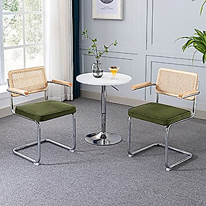 Zibeths Olive Green Dining Chairs, Cane Back Side Chairs with Armrest, Cesca Dining Chairs Set of 2, Velvet Upholstered and Chrome Legs for Dining Room, Living Room, Kitchen