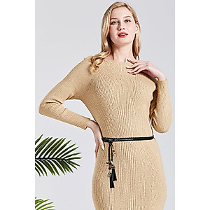 Exotic Women Black Waist Belt/ Rope/Chain Skinny Belt with Tassel and Beads for Ladies Skirt Dress in 8 Colors